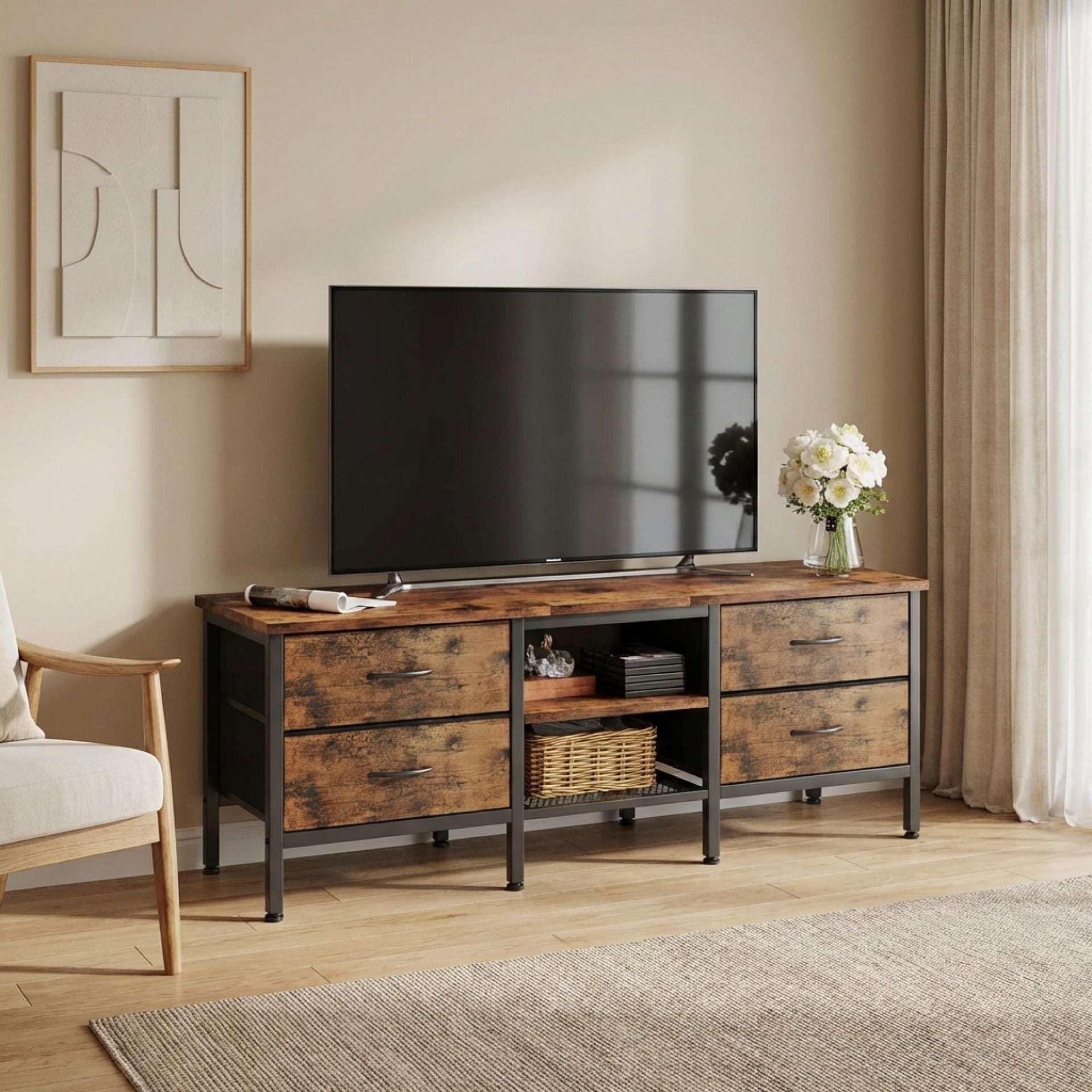 Cavalla 1.4m Entertainment Unit with Drawers - Rustic Brown