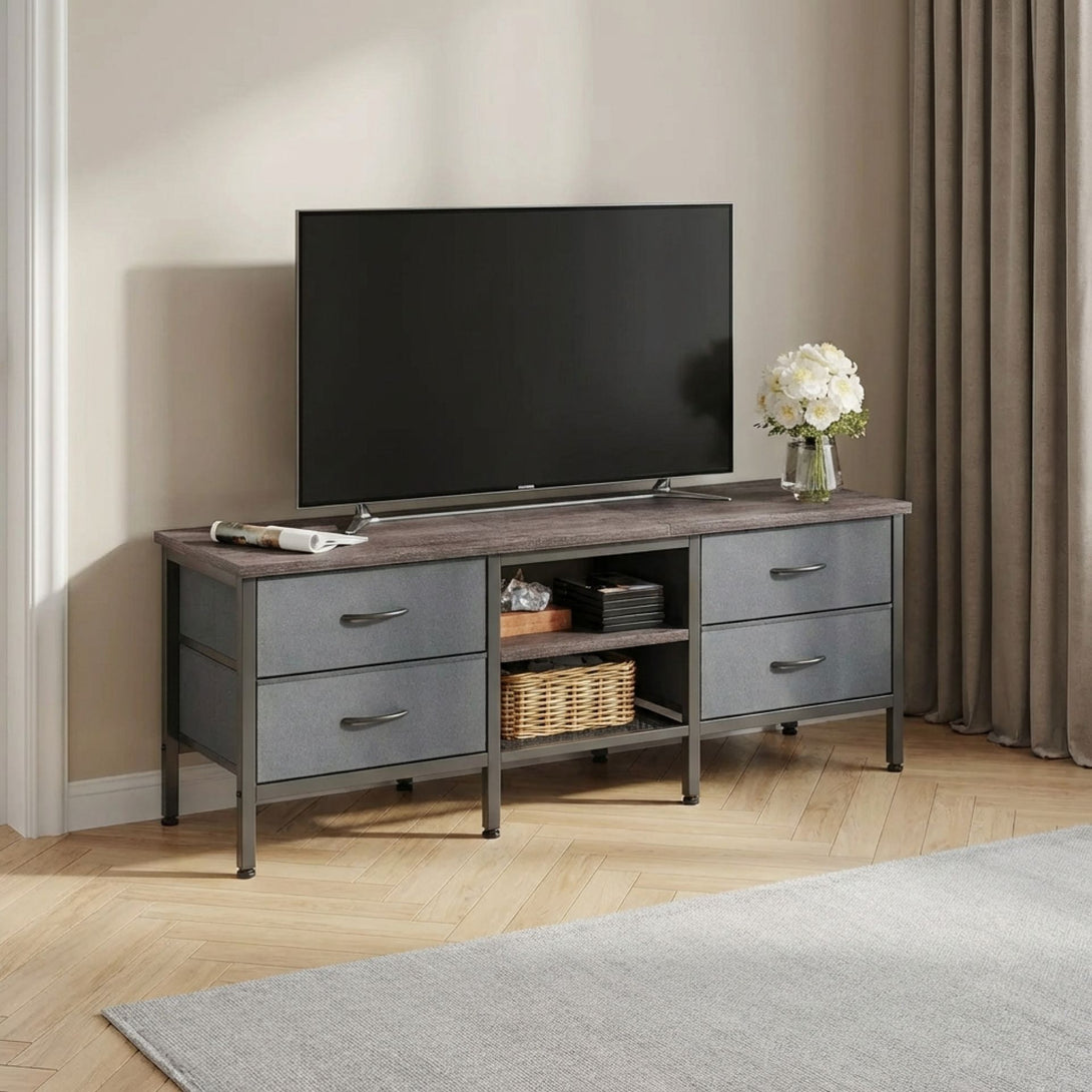 Cavalla 1.4m Entertainment Unit with Drawers - Grey Oak + Grey