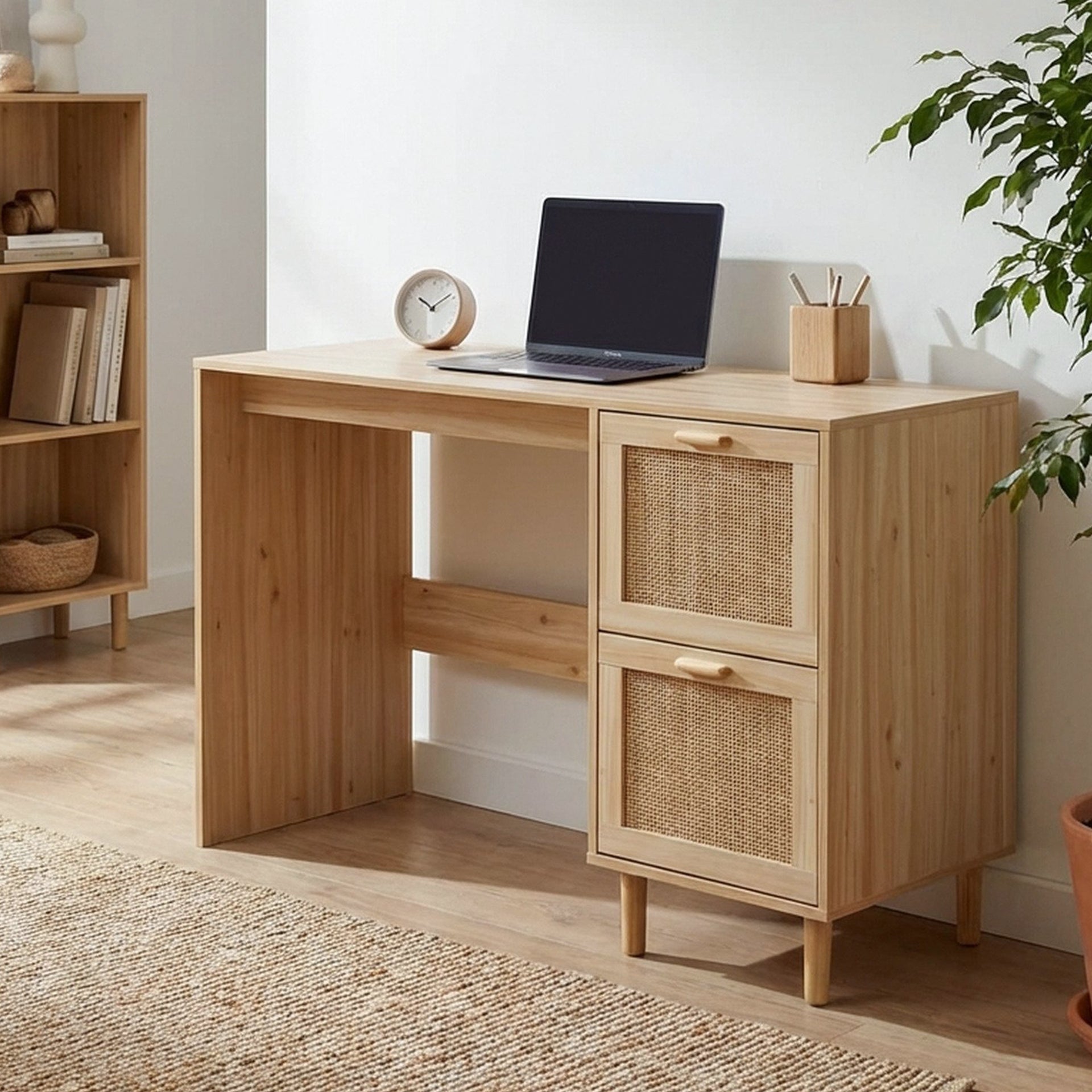 Gila 120cm Rattan Computer Desk with 2 Drawers - Natural