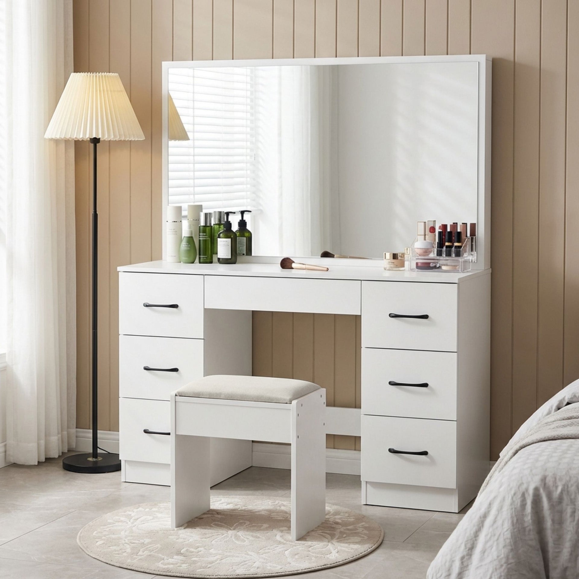 Wisteria 2 Piece Dressing Table with Mirror & Stool Set - White