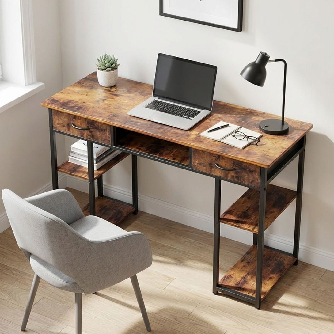 Richard 120m Computer Desk With Bookshelf - Rustic Brown