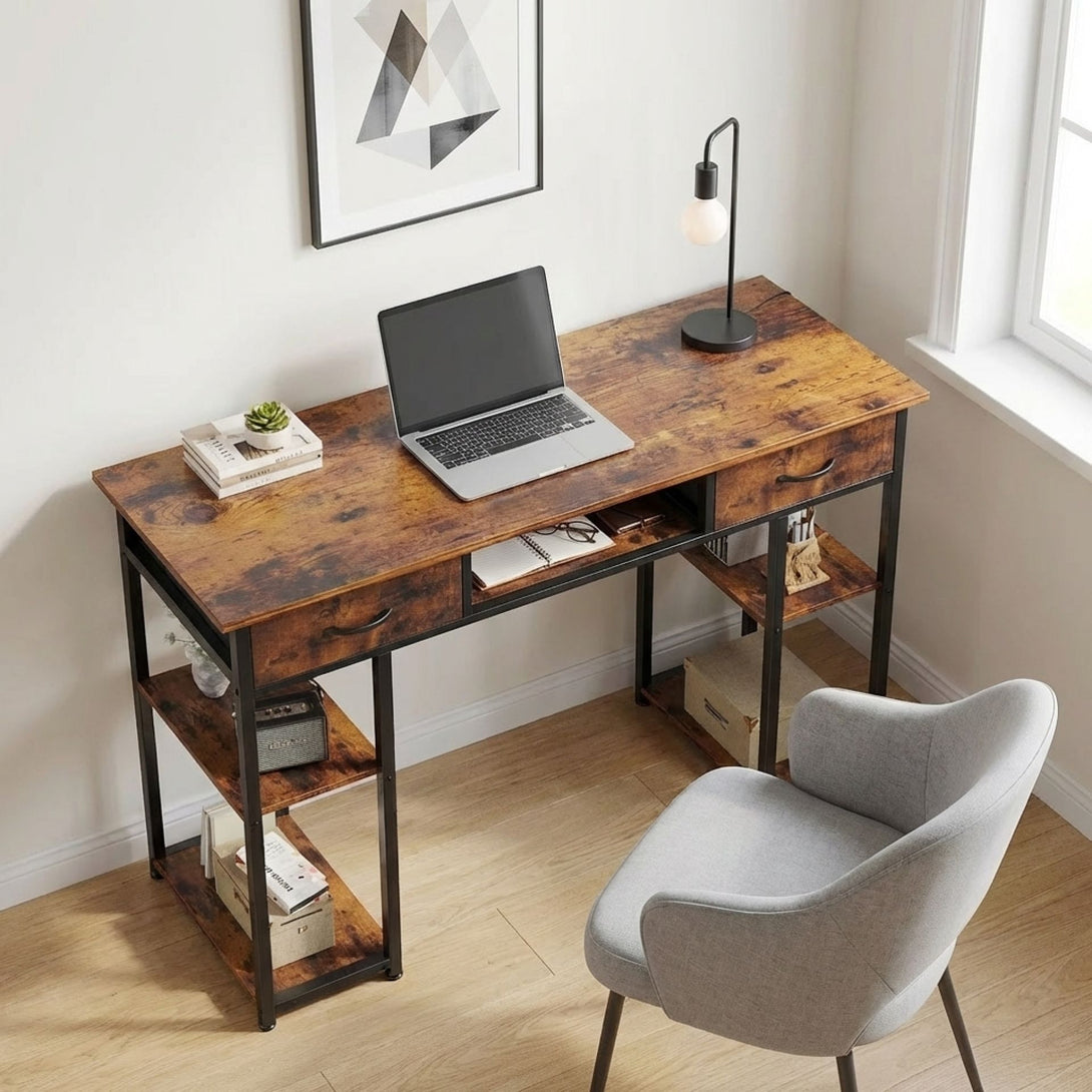 Richard 120m Computer Desk With Bookshelf - Rustic Brown