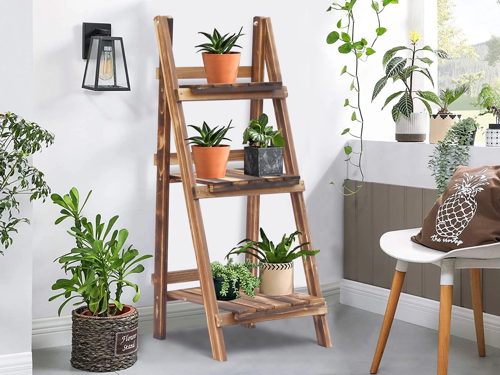 Balaton Ladder Planter Stand 40cm - Rustic Brown