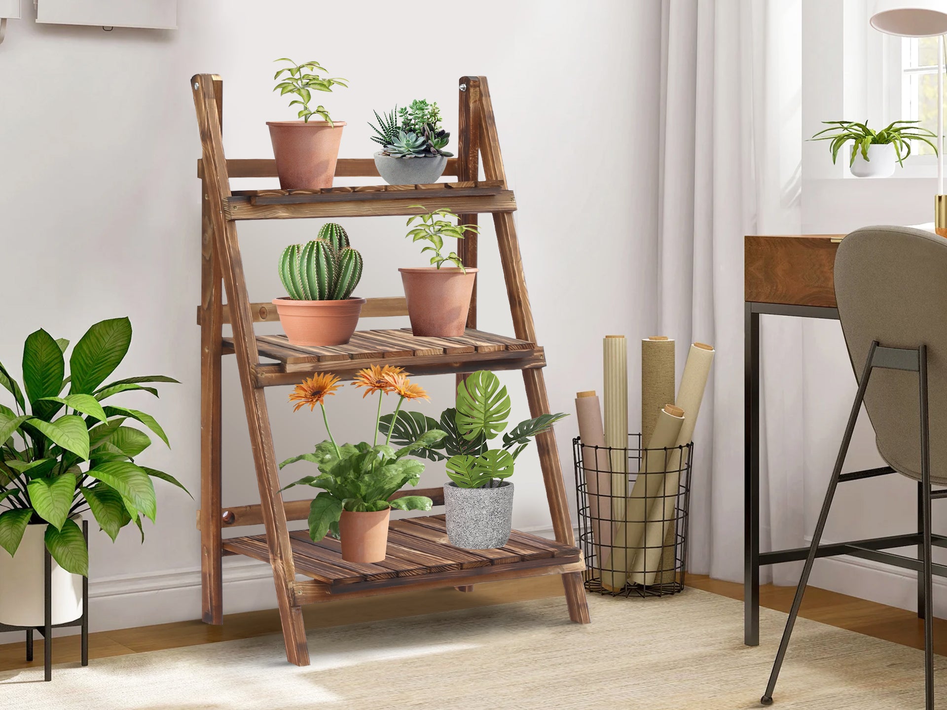 Balaton Ladder Planter Stand 60cm - Rustic Brown