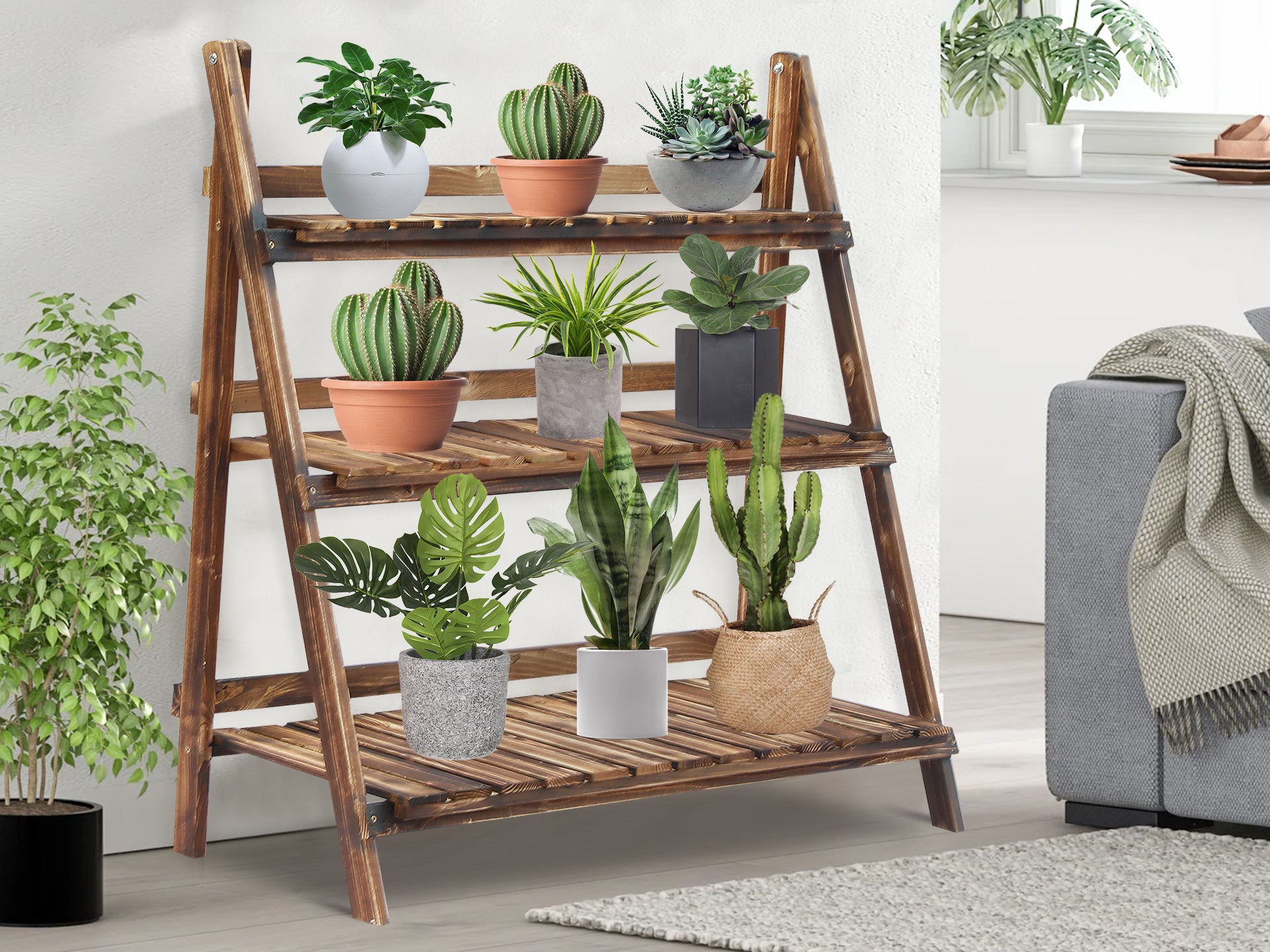 Balaton Ladder Planter Stand 100cm - Rustic Brown