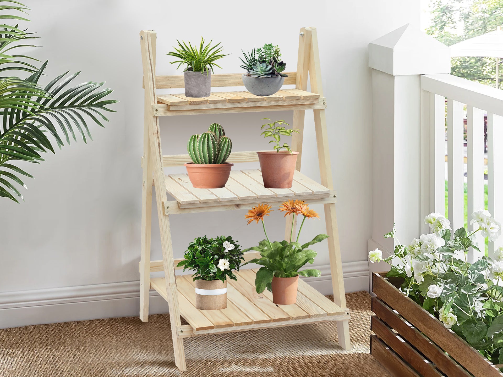 Balaton Ladder Planter Stand 60cm - Oak