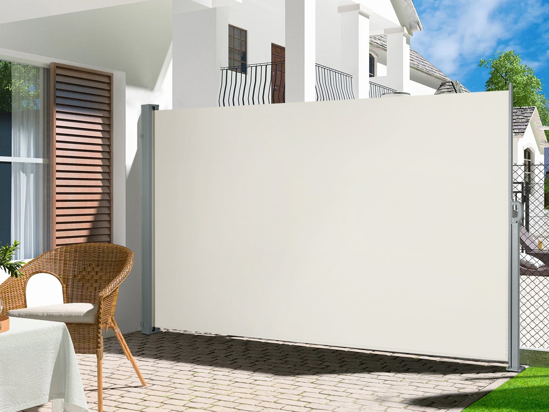 Toughout 1.8m x 3m Retractable Side Awning Screen Shade - Beige – Homemart