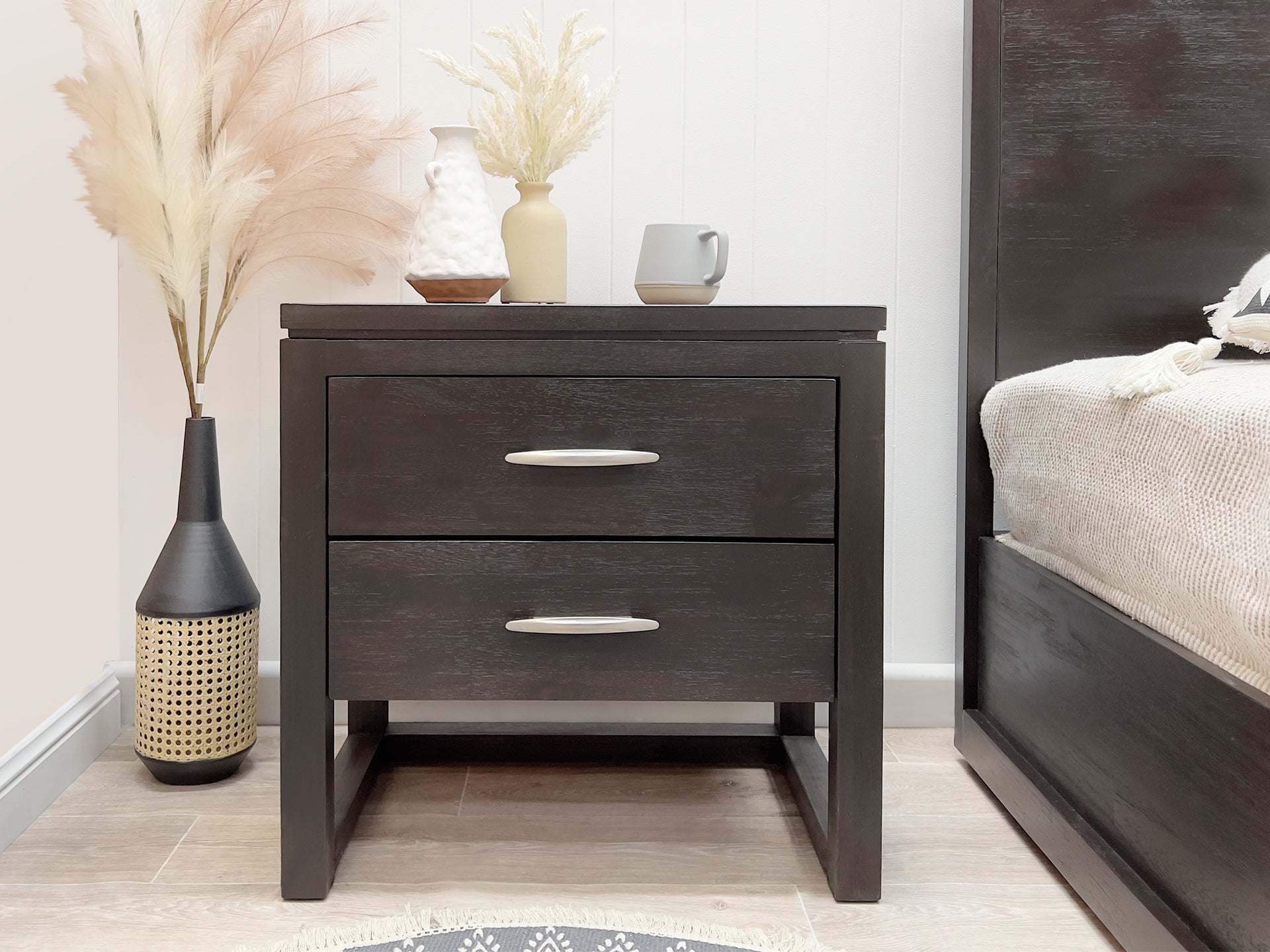 Cabos Solid Acacia Wood Bedside Table - Mocha