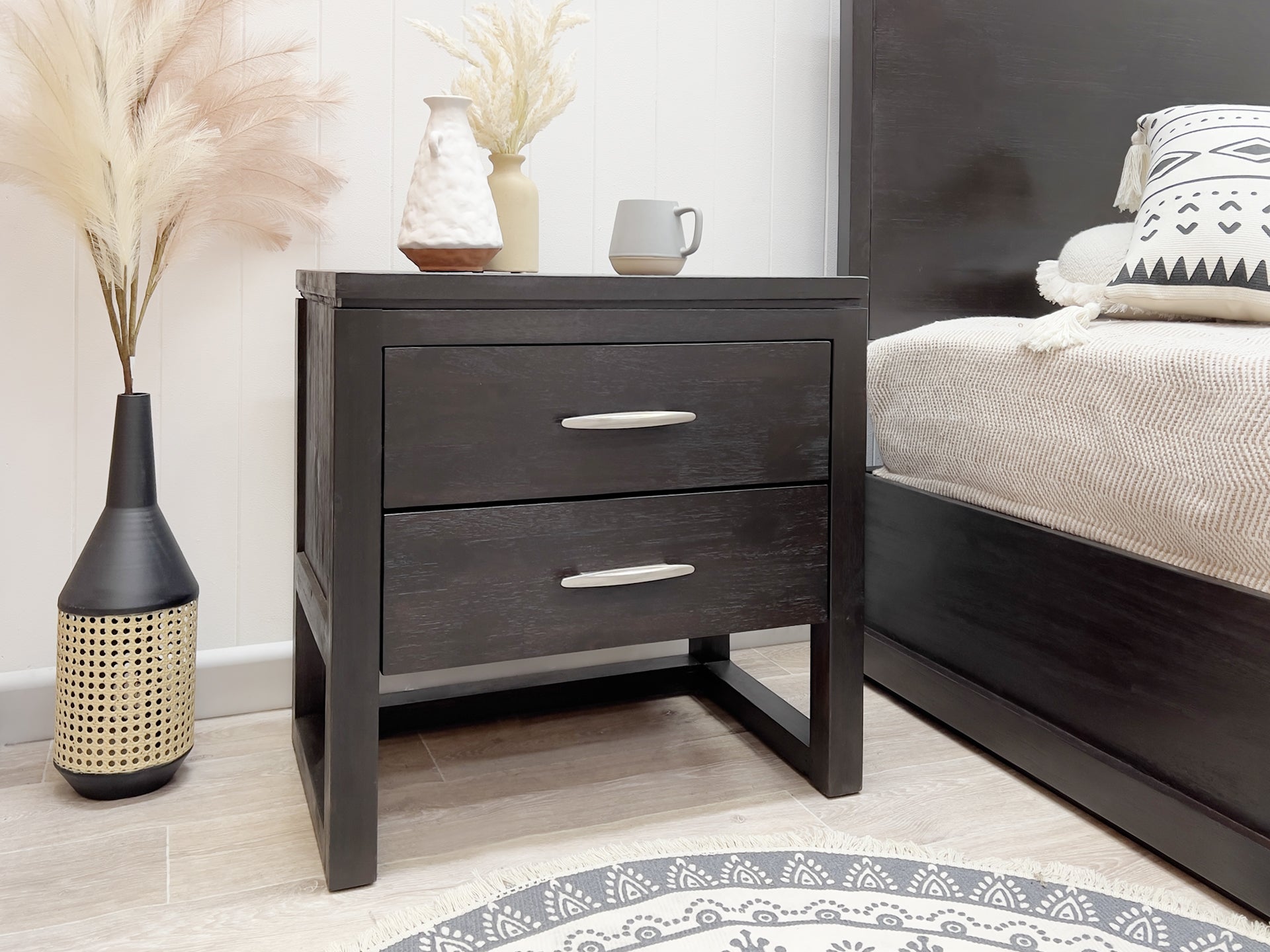 Cabos Solid Acacia Wood Bedside Table - Mocha