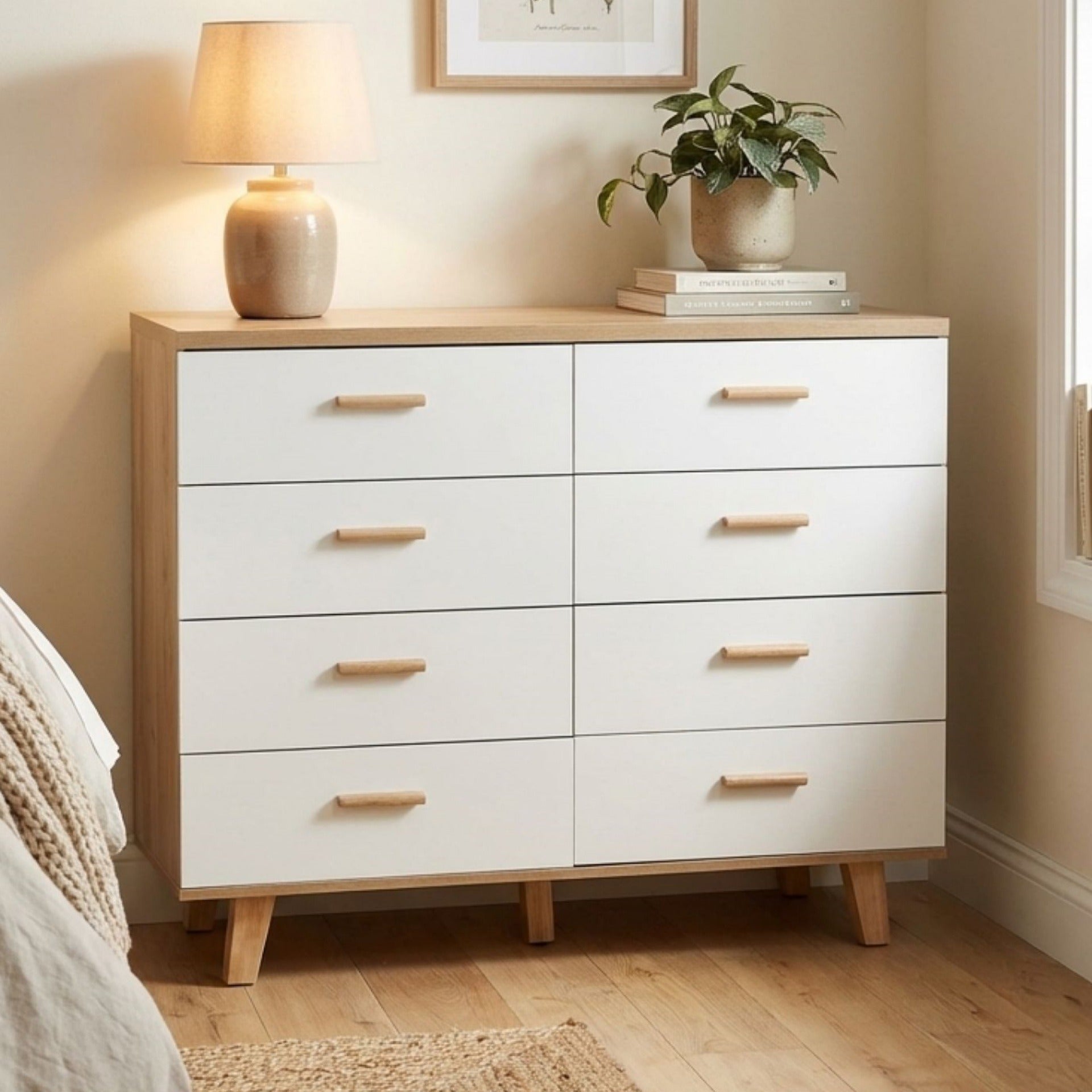 Alton Low Boy 8 Drawers - Natural + White
