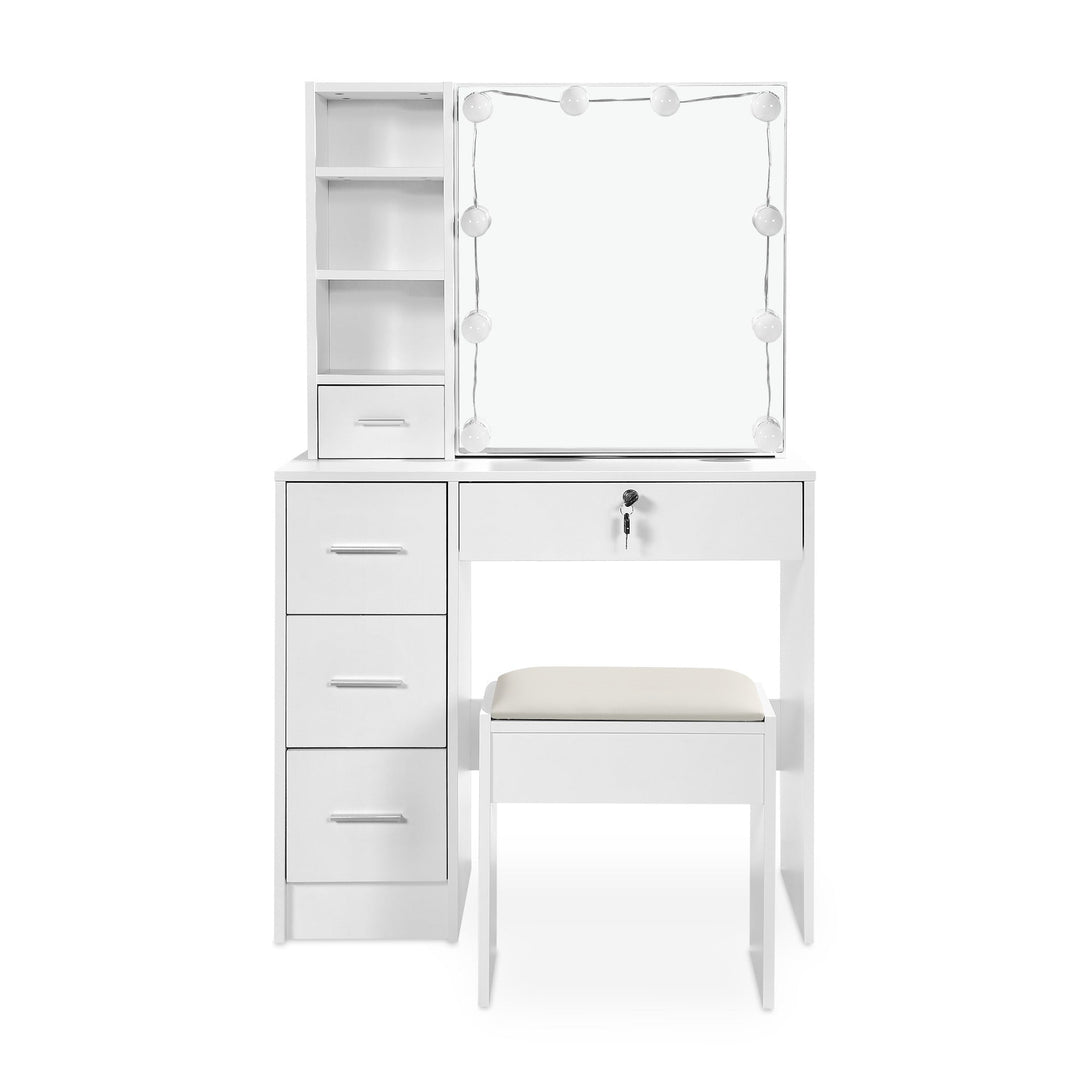 Freesia 2 Piece Dressing Table with Mirror & Stool Set - White