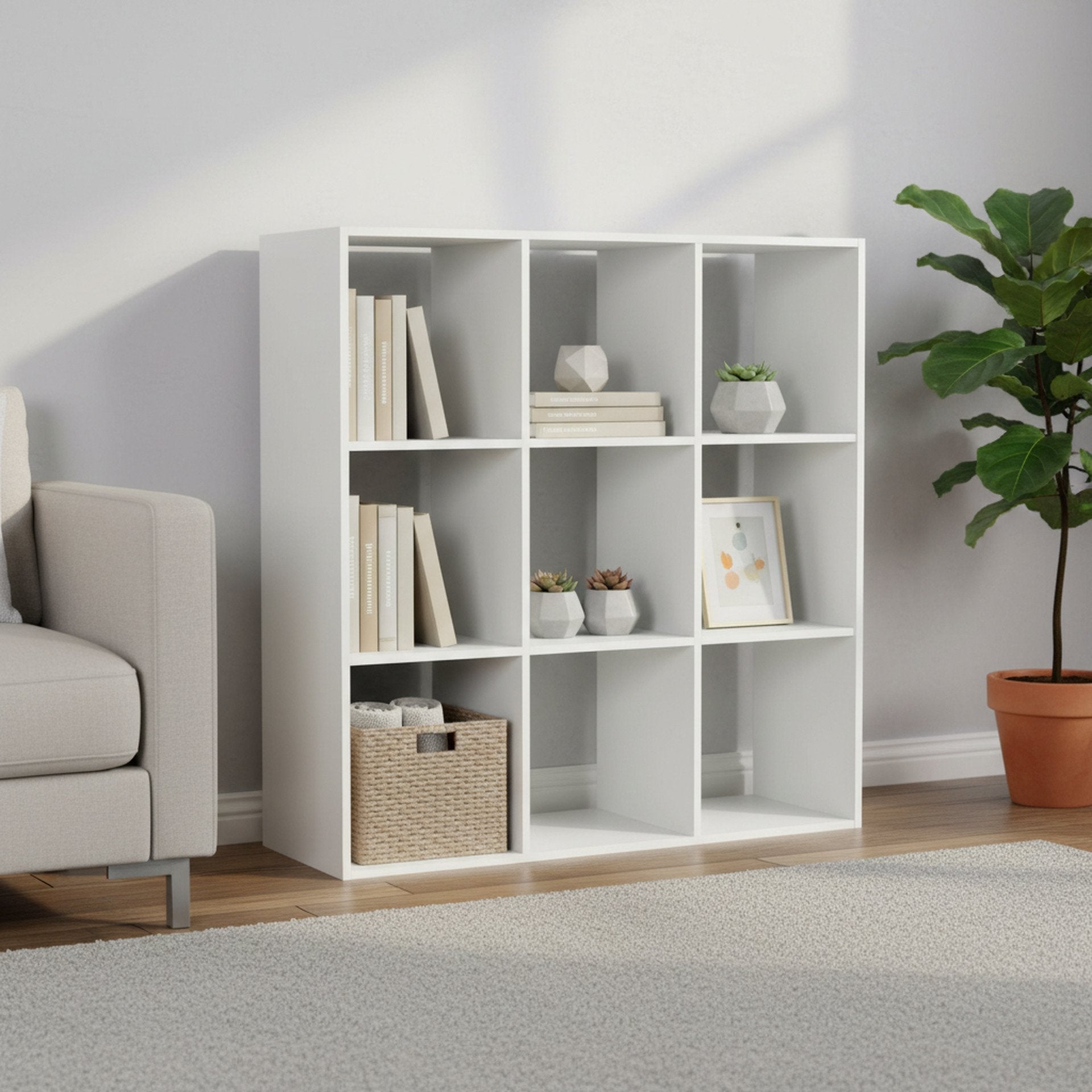 KIVU 9 Cube Square Bookshelf - White | Modern & Functional