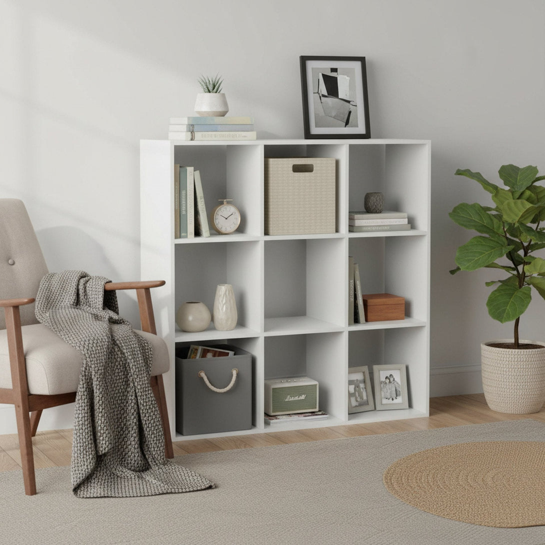 KIVU 9 Cube Square Bookshelf - White | Modern & Functional