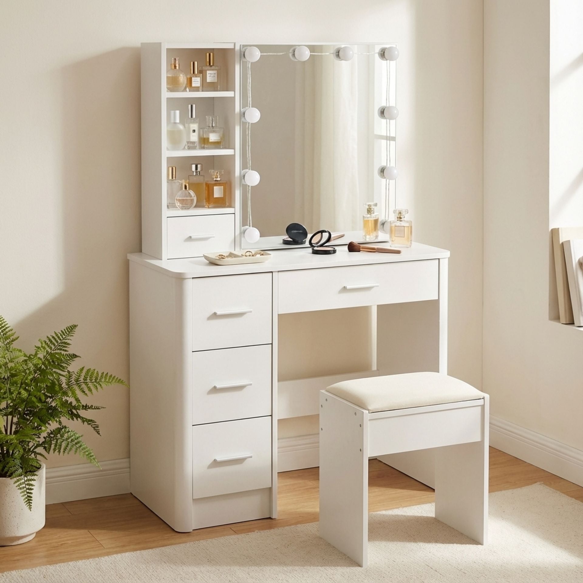 Freesia 2 Piece Dressing Table with Mirror & Stool Set - White