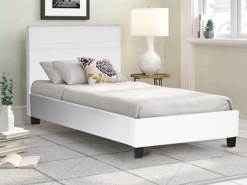 LOGAN KING SINGLE Slat PU Bed with Headboard - WHITE